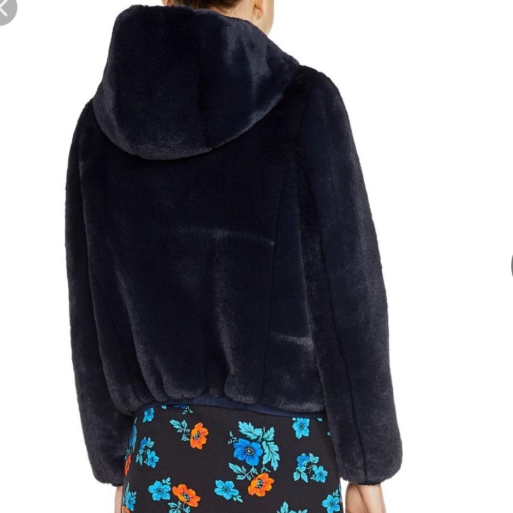 Maje Blue - Navy Faux Fur Hooded Bomber Style Jacket … - Gem